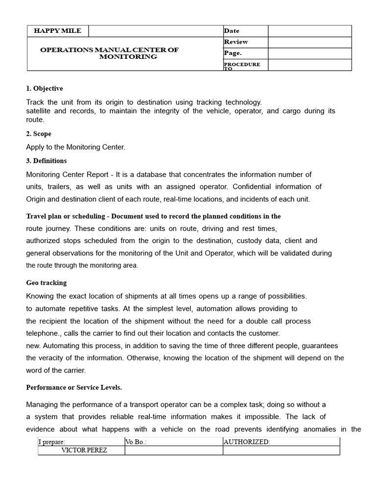 Monitoring Procedures for Transport Operations | PDF | Emergency ...