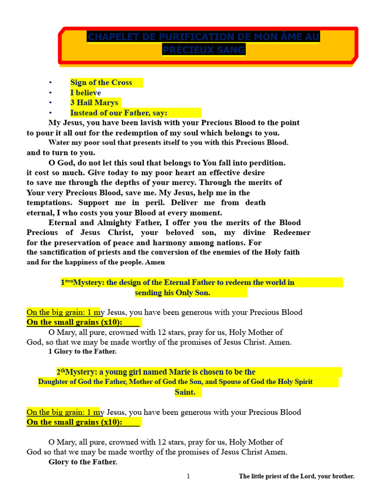 Rosary of Purification of My Soul in The Precious Blood | PDF | God The ...