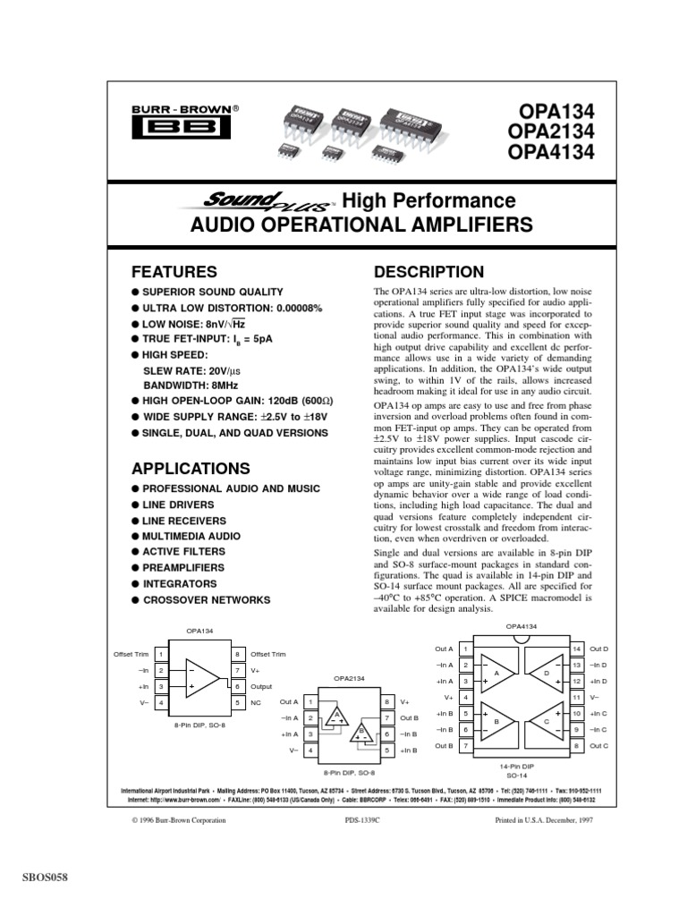 OPA2134 TI Datasheet | PDF | Operational Amplifier | Amplifier