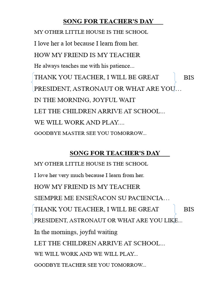 Song For Teacher's Day | PDF