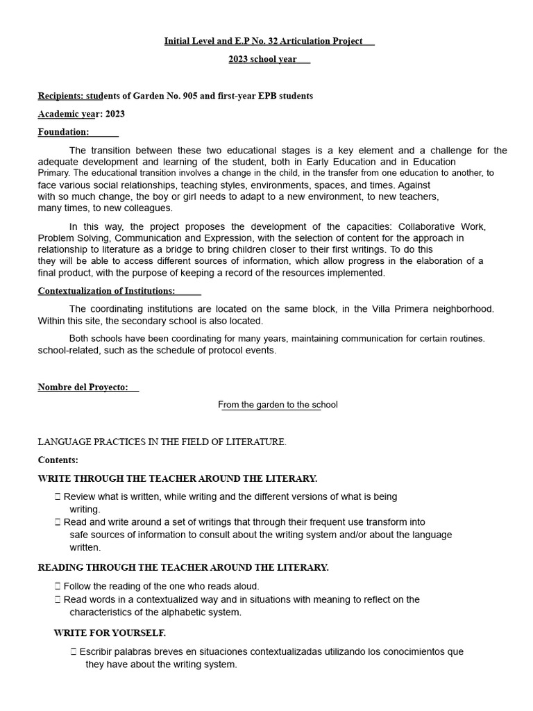 Articulation Project With Garden 2023 | PDF | Writing | Learning