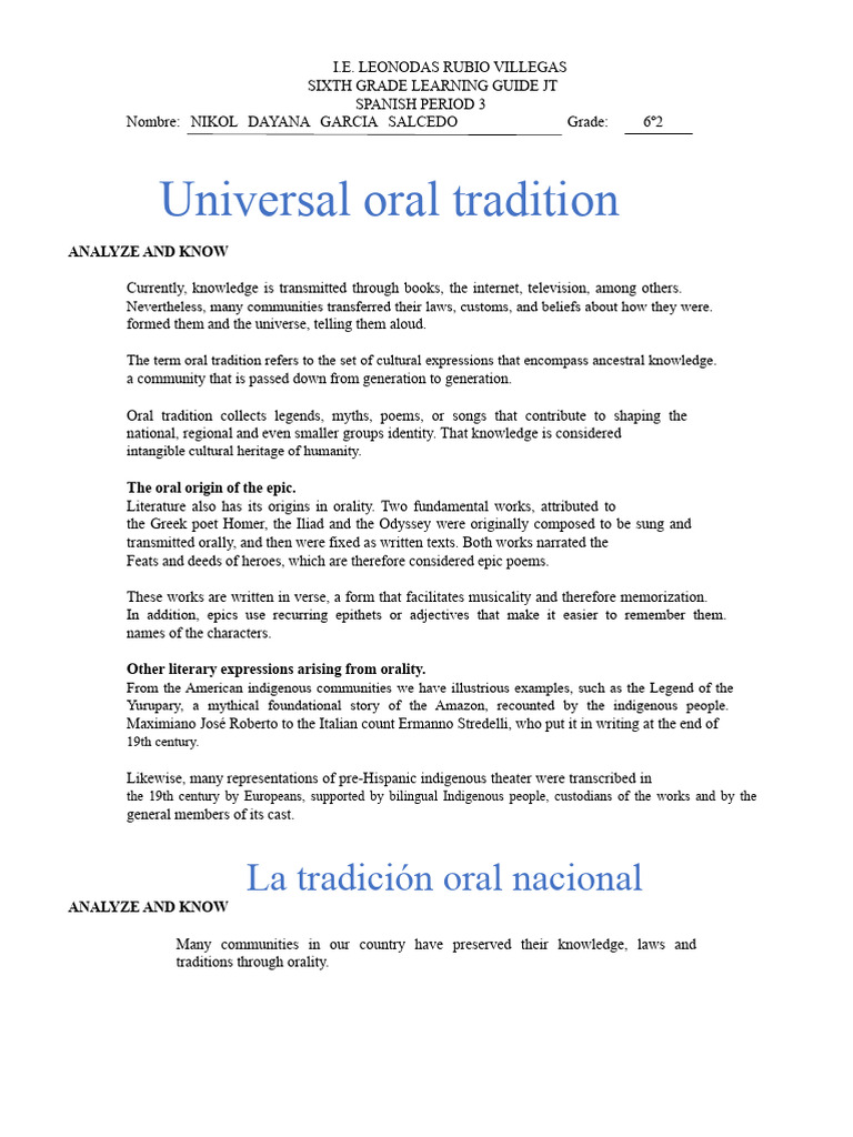 Spanish Period 3 | PDF | Oral Tradition | Homer