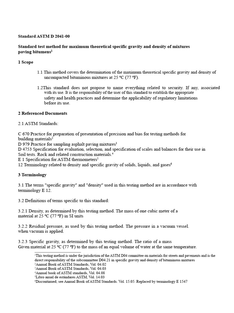 ASTM D2041: Specific Gravity of Bitumen | PDF | Pressure Measurement ...
