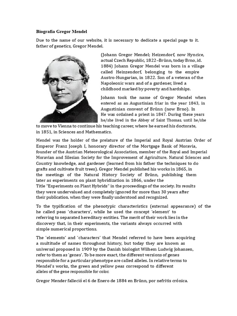 Biography of Gregor Mendel | PDF