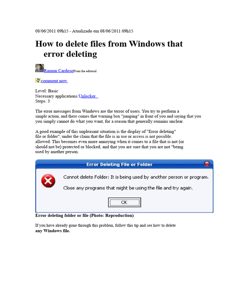 Delete Windows Files with Unlocker | PDF