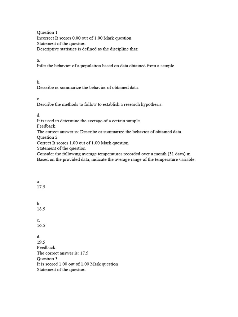Test 1 Inferential Statistics | PDF | Statistics | Mean