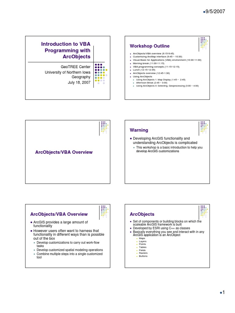 Introduction To Vba Programming With Arcobjects Workshop Outline Pdf Arc Gis Visual Basic 9491