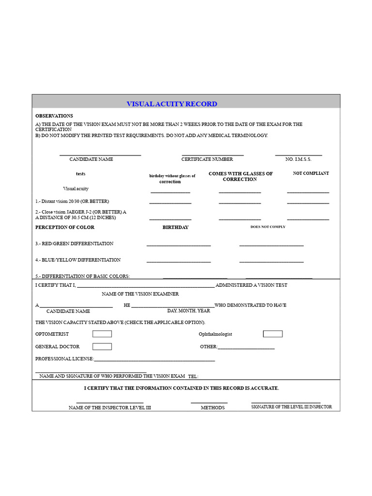 Visual Acuity Record | PDF | Light | Visual System