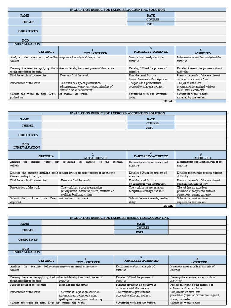 Evaluation Rubric For Accounting Exercises | PDF