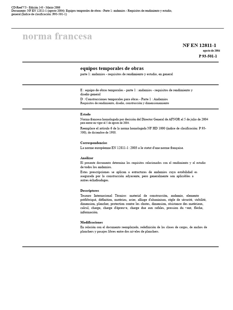 Requisitos de Andamios según NF EN 12811-1 | PDF | Andamio | Escalera