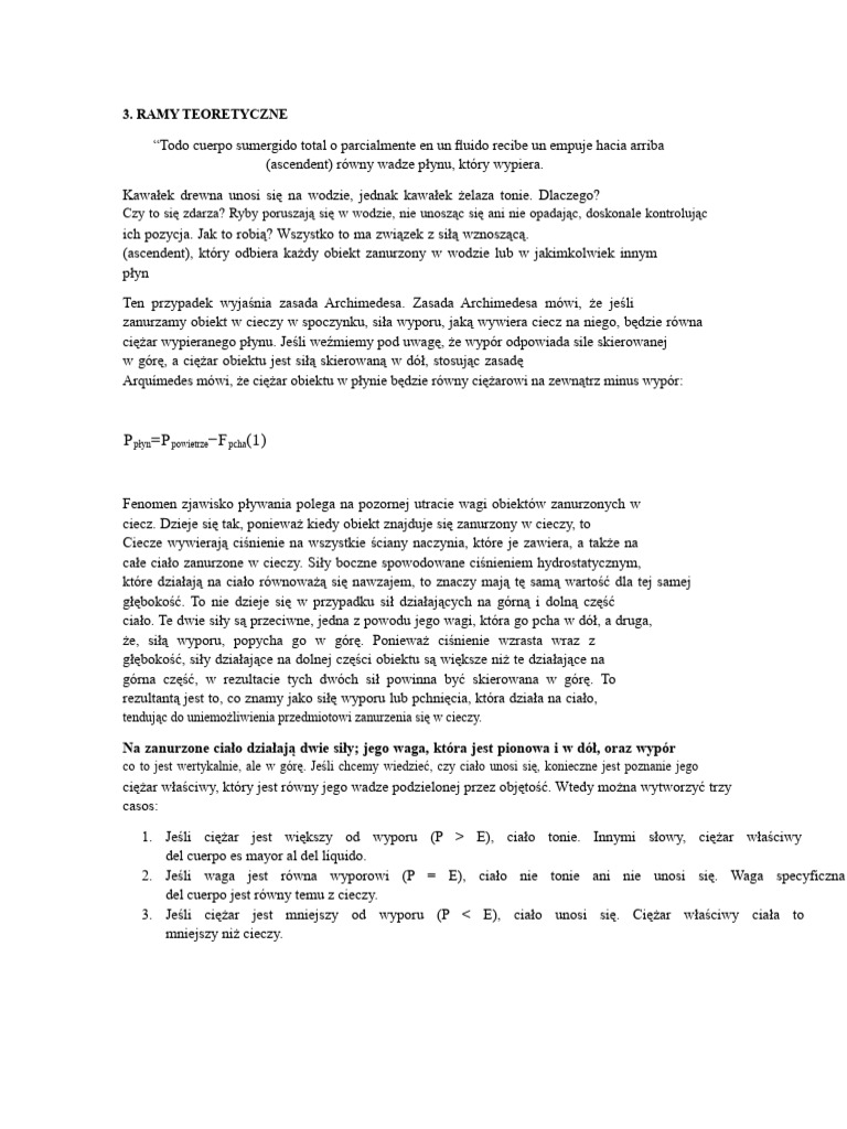 Marco Teoretyczny. Zasada Archimedesa | PDF
