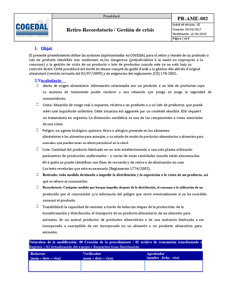 Retiro Recordatorio Gestión de Crisis | PDF | Alimentos