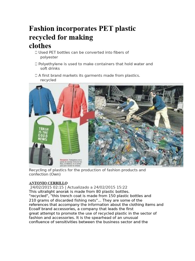 Recycled PET Plastic in Fashion Industry | PDF | Textiles | Cotton