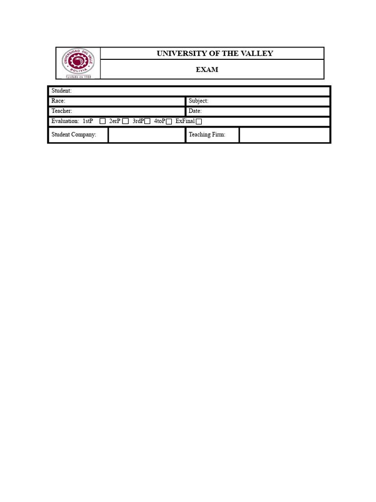 Exam - Sheet - Format (Univalle) | PDF