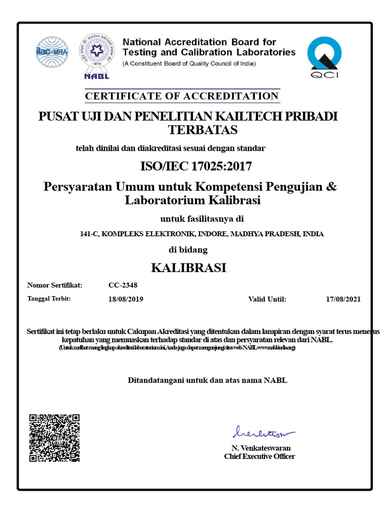 Sertifikat Kalibrasi NABL | PDF