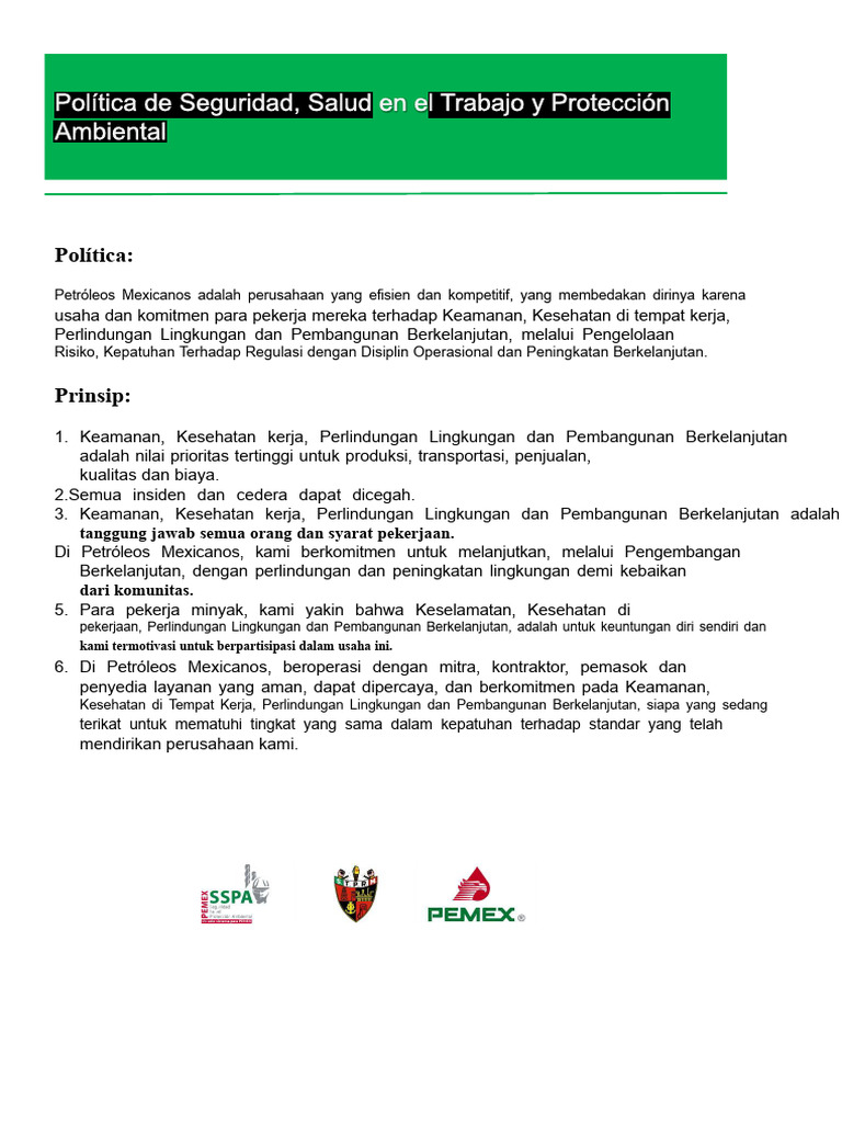 Kebijakan SSPA Pemex 2018 | PDF