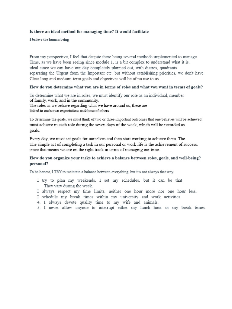 There Is An Ideal Method For Time Management. | PDF