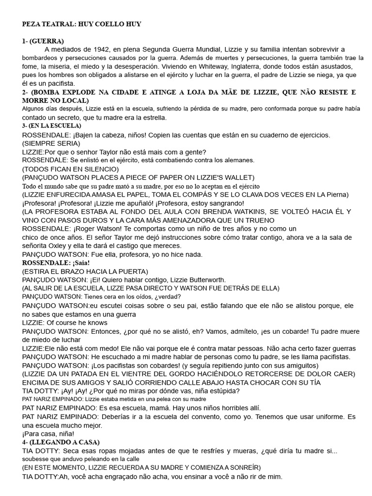 Guion de La Obra 'Huye Conejito, Huye' | PDF
