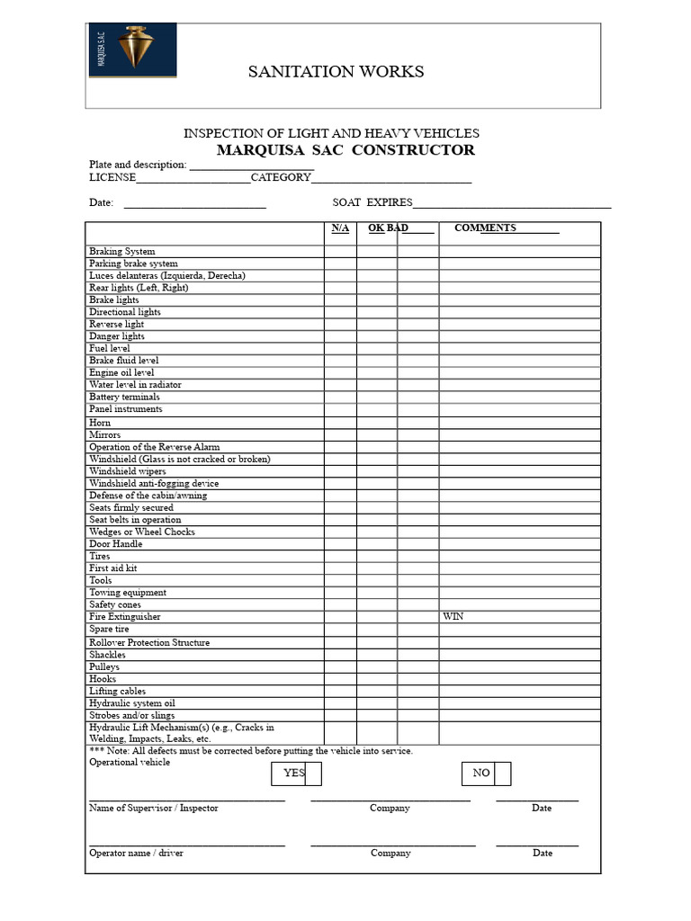 Tank Checklist | PDF