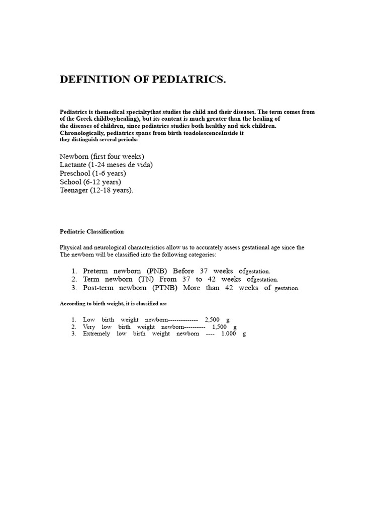 Definition of Pediatrics | PDF | Nursing | Low Birth Weight