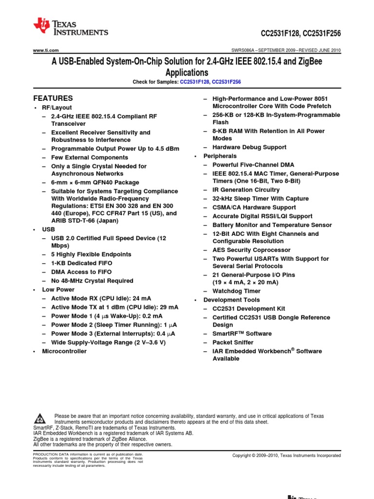 A Usb-Enabled System-On-Chip Solution For 2.4-Ghz Ieee 802.15.4 and ...