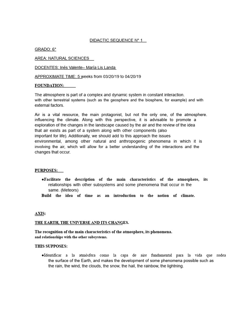 2019 DIDACTIC SEQUENCE No.1 The Atmosphere | PDF | Atmosphere Of Earth | Atmosphere