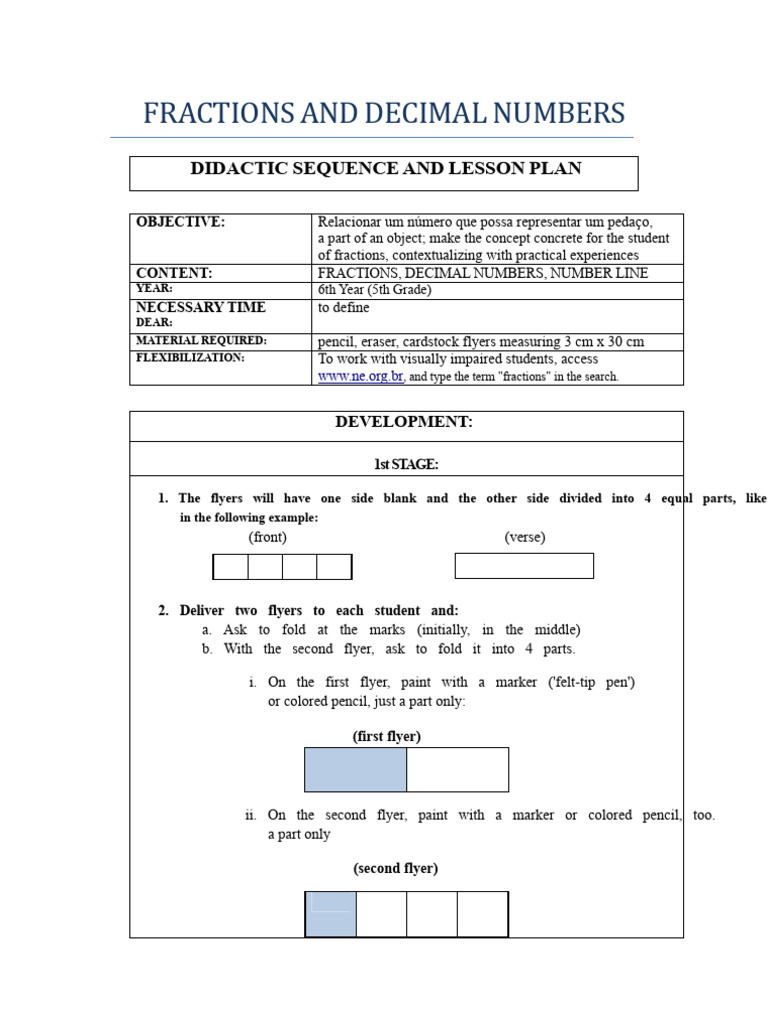 Fractions and Decimal Numbers - Lesson Plan and Didactic Sequence | PDF ...