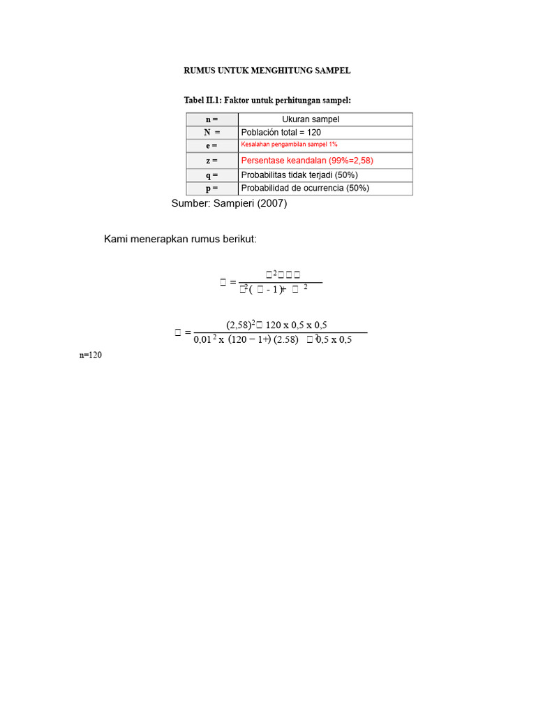 Rumus Hitung Ukuran Sampel 120 Orang | PDF