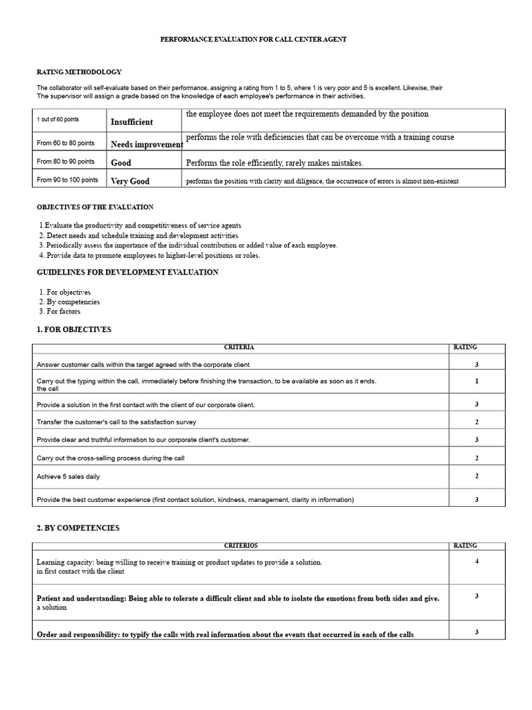 Call Center Agent Performance Evaluation | PDF | Performance Appraisal ...