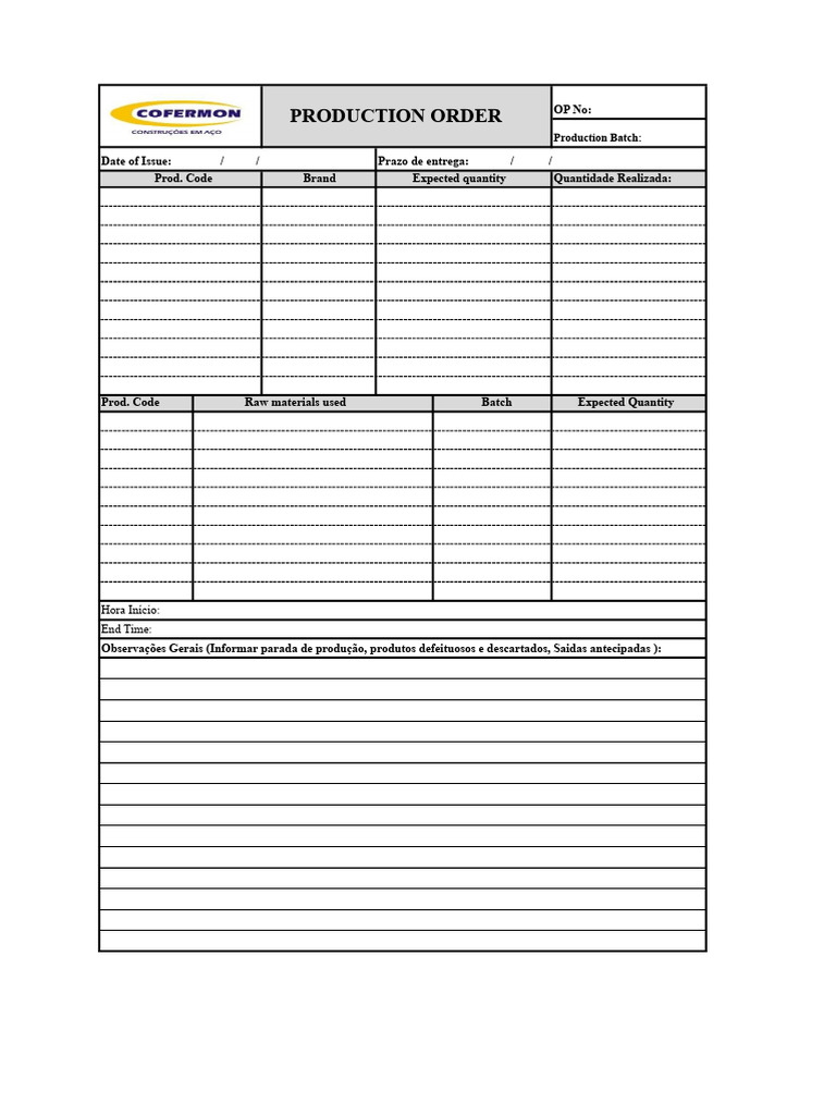 Production Order Model | PDF