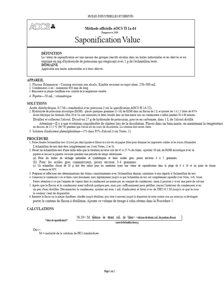 Valeur de Saponification | PDF | Chimie | Substances chimiques