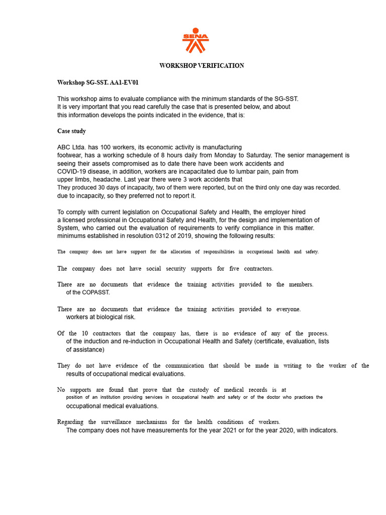 MINIMUM STANDARDS SG-SST RES 0312 OF 2019.docx | PDF | Occupational ...