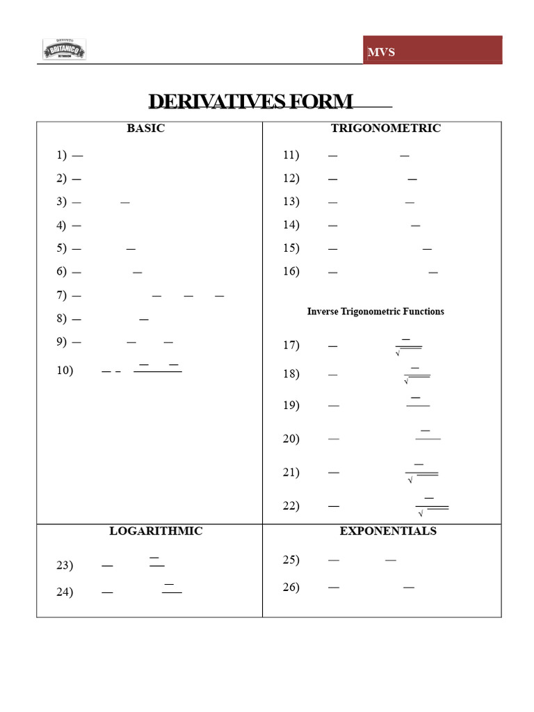 Derivatives Form | PDF | Trigonometric Functions | Mathematical Analysis