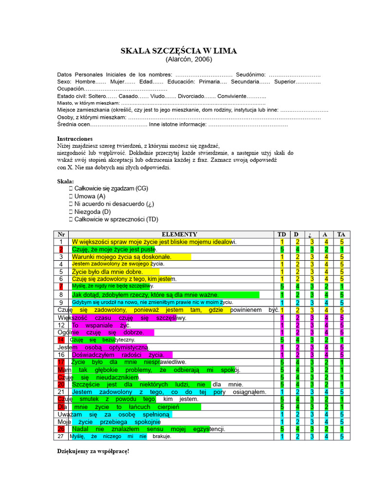 Skala Szczęścia W Limie | PDF