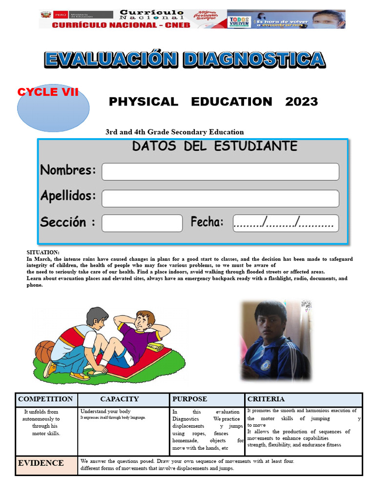 Diagnostic Evaluation - 3RD and 4TH Grade - Physical Education | PDF ...