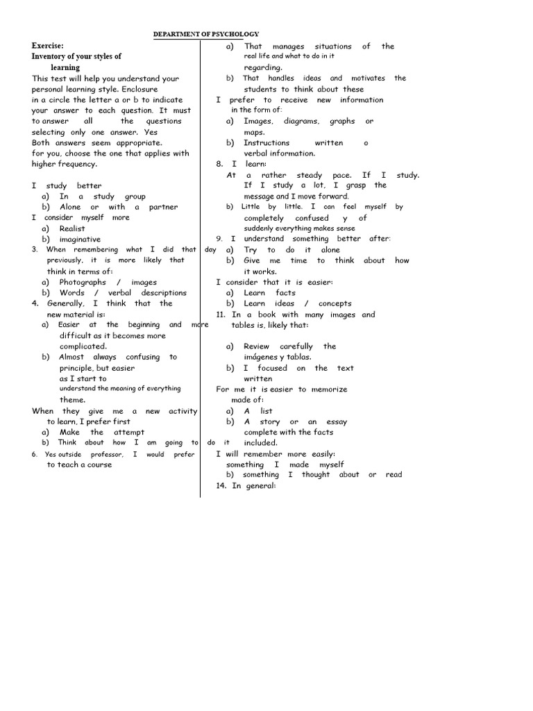 Angeline Test | PDF | Learning Styles