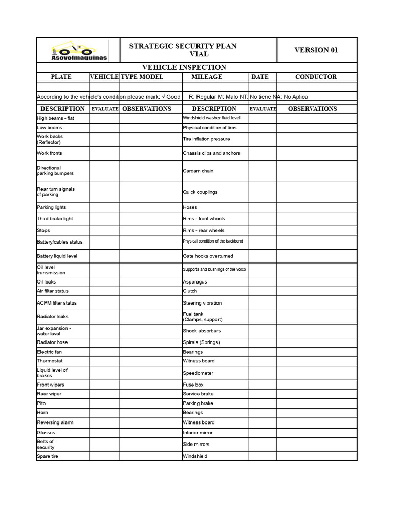 Vehicle Inspection Pdf Vehicles Motor Vehicle