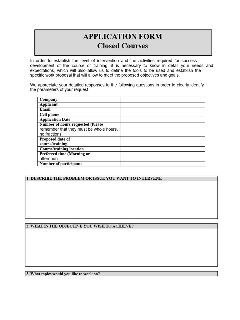 Closed Course Application Form | PDF