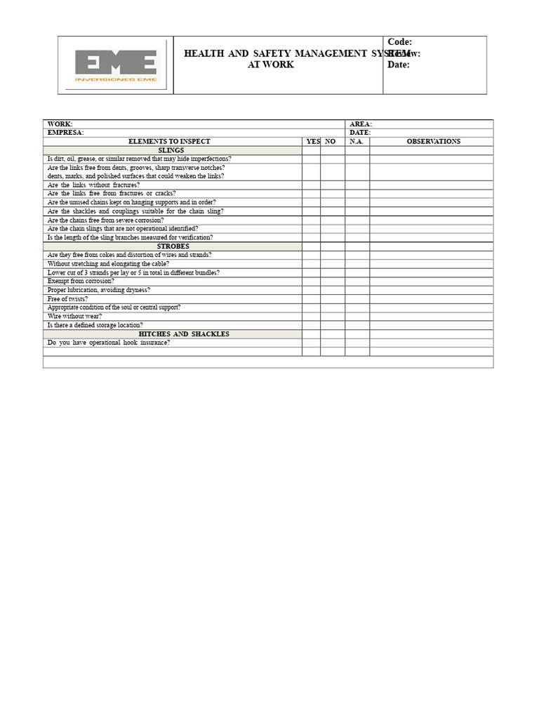 Check List Hoisting Equipment | PDF