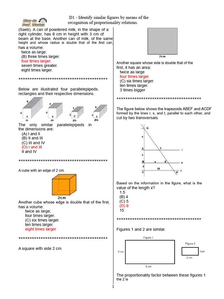 Proportionality and Similar Figures Analysis | PDF | Area | Geometry