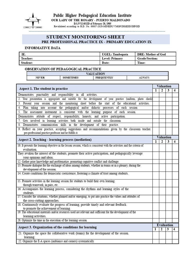 Monitoring Sheet 2023-I | PDF | Learning | Pedagogy