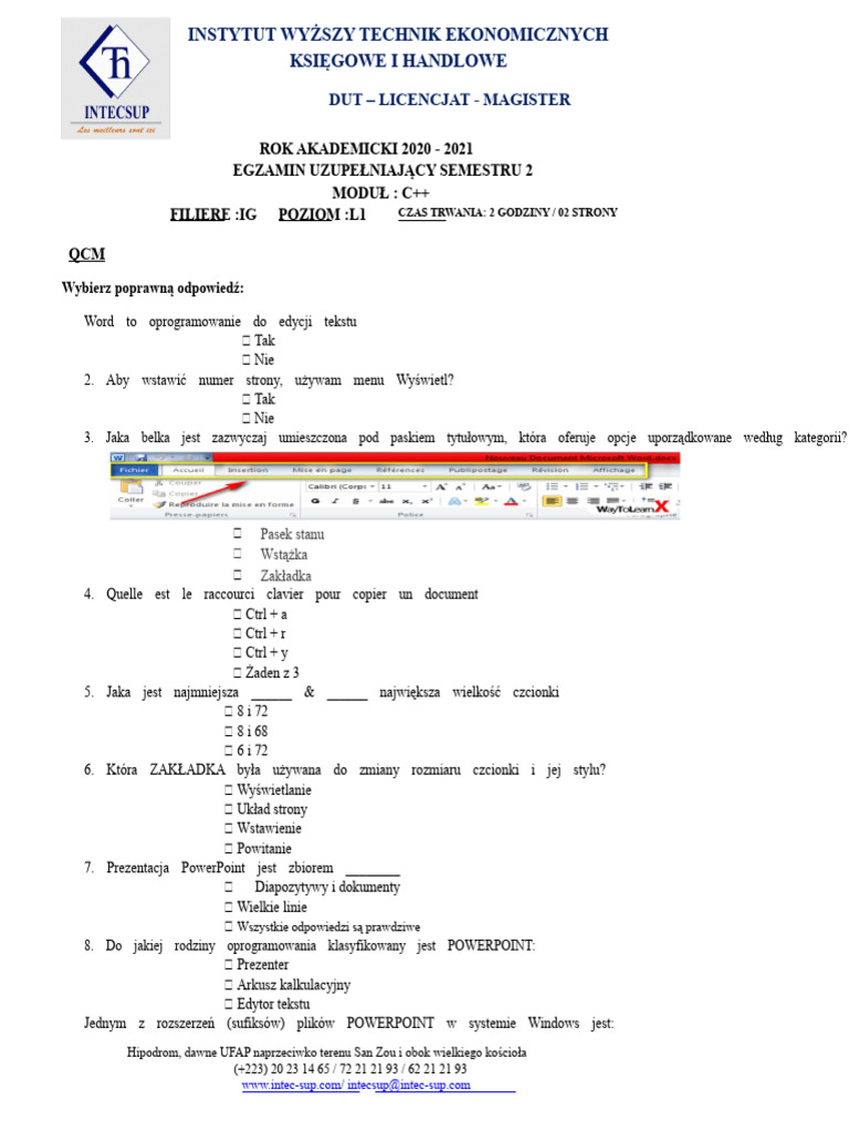 Temat Egzaminu MS WORD I PPT Wspólny | PDF