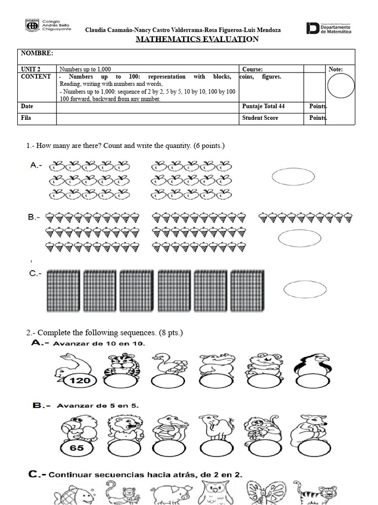Mathematics Evaluation: Numbers to 1000 | PDF | Numbers | Chess