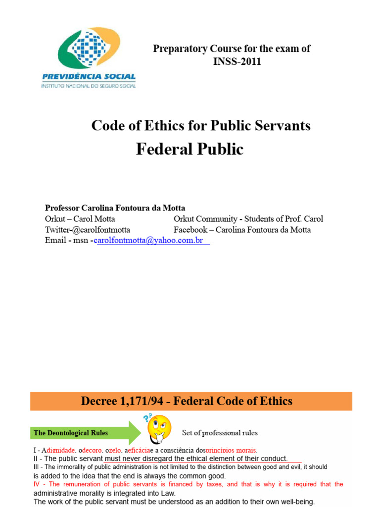 Code of Ethics of The Federal Public Server | PDF