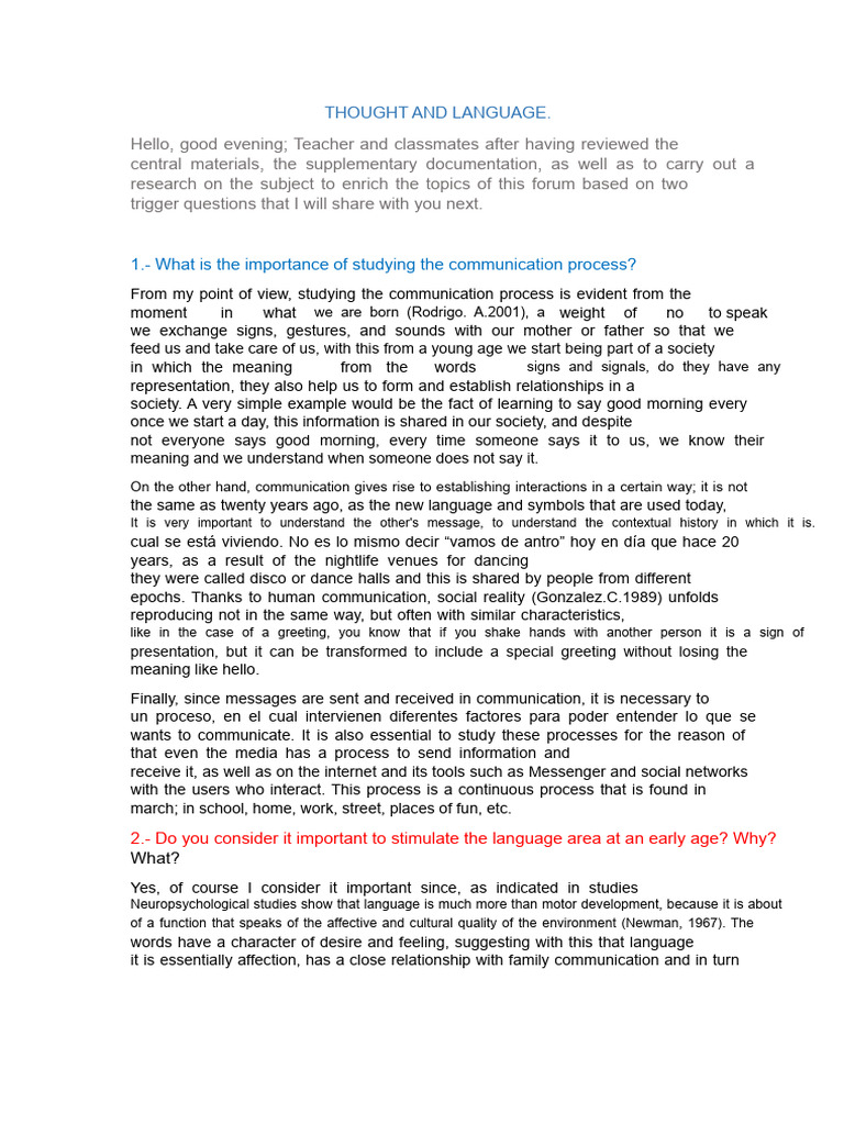 Forum 1 Thought and Language | PDF | Communication | Thought