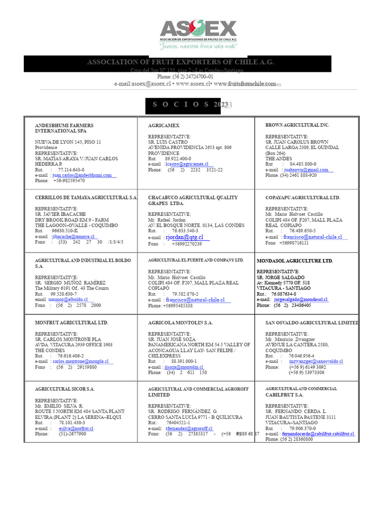 Asoex Database | PDF | Santiago | Chile