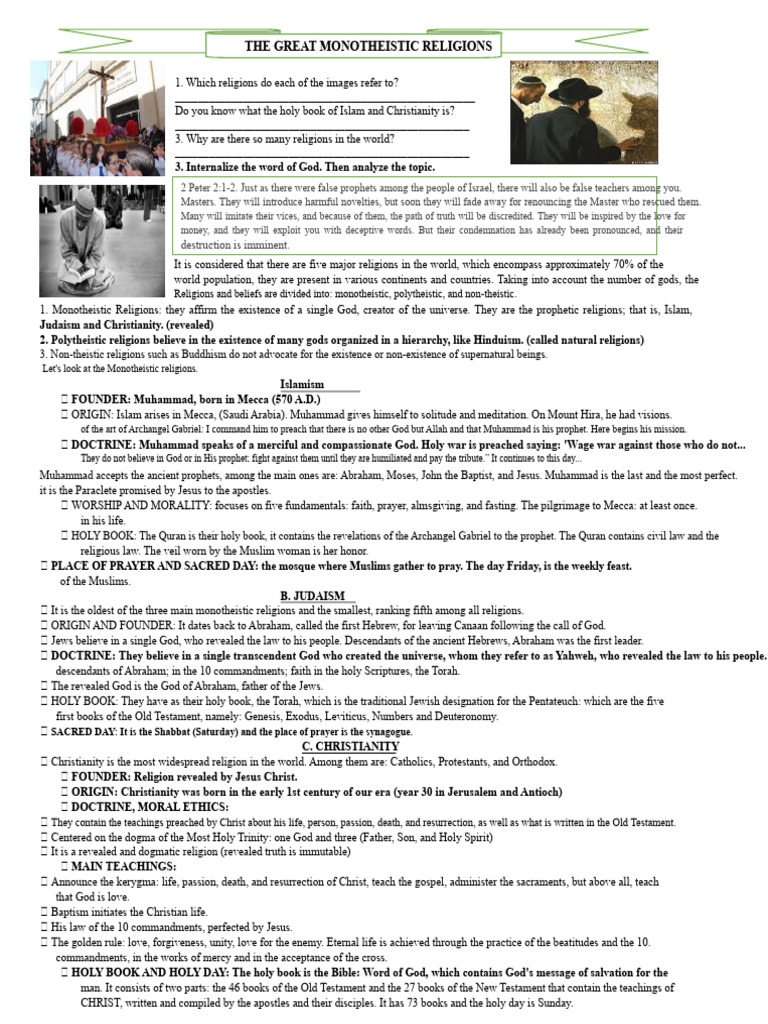 Overview of Major Monotheistic Religions | PDF | Muhammad | God