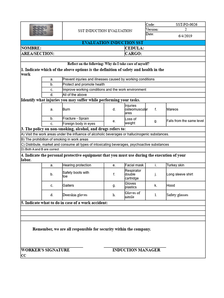 Induction Evaluation | PDF | Personal Protective Equipment ...