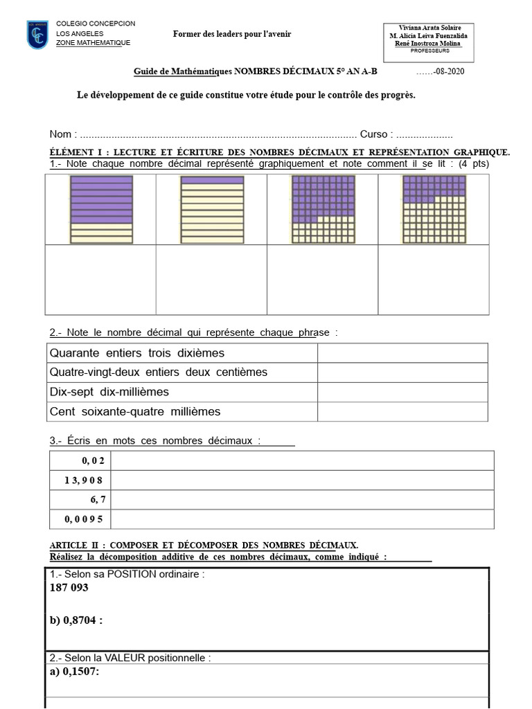 5ème de base Mathématiques Guide Décimales Copie | PDF | Décimal | Code ...