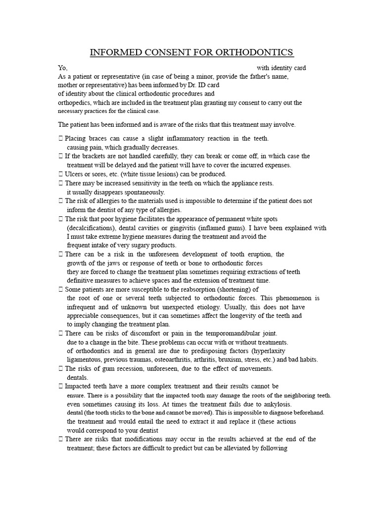 Orthodontic Informed Consent | PDF | Orthodontics | Dentistry